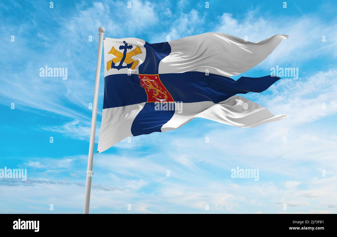 official flag of Commander of the Finnish Navy , Finland at cloudy sky ...