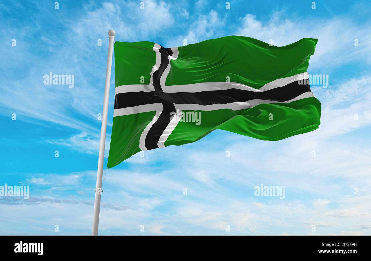 official flag of Forest Finns , Finland at cloudy sky background on ...