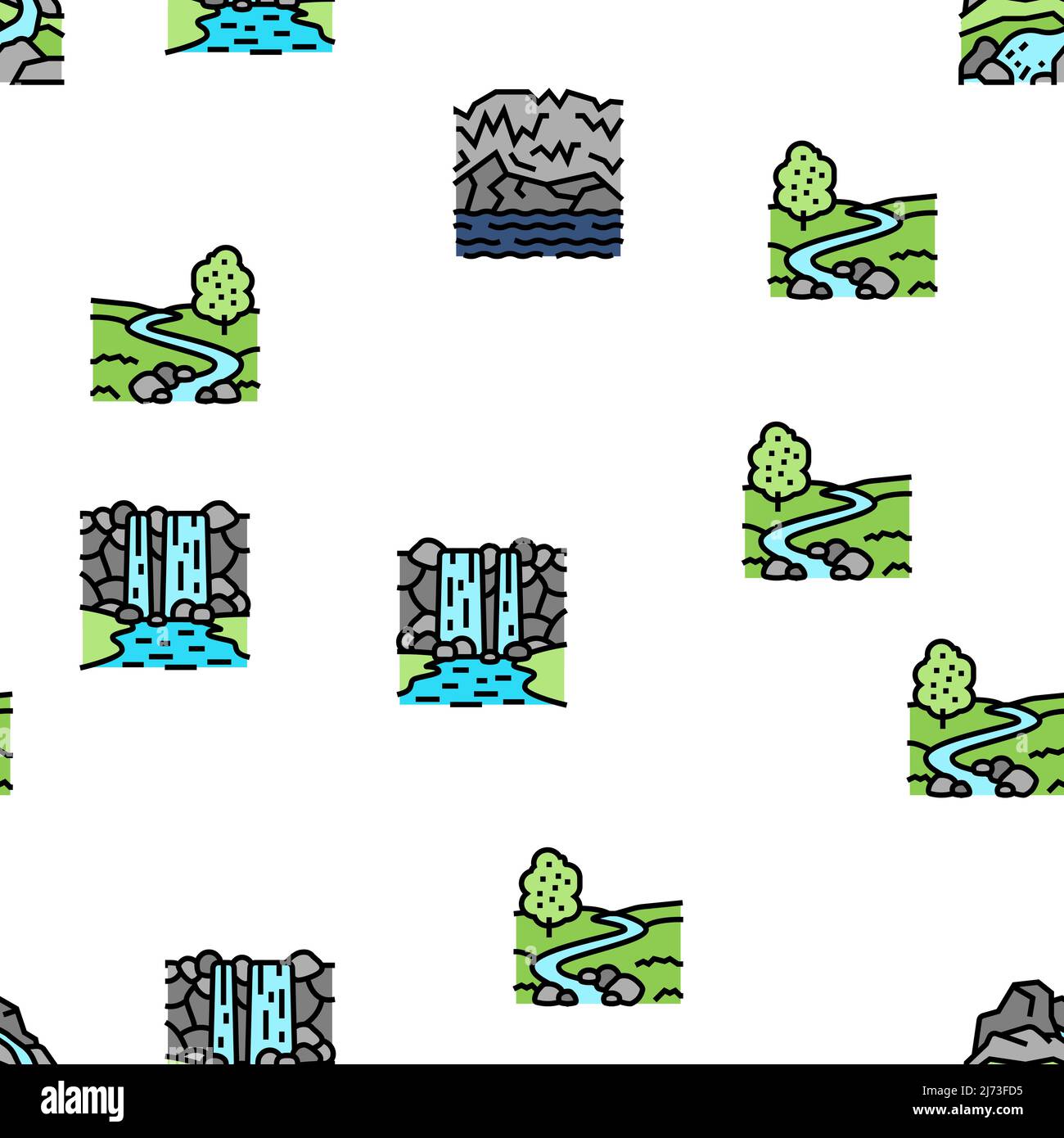 River And Lake Nature Landscape Vector Seamless Pattern Stock Vector ...