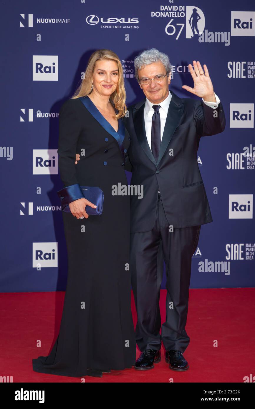 Rome, Italy - May 3, 2022: Mario Martone and his wife attends the red ...