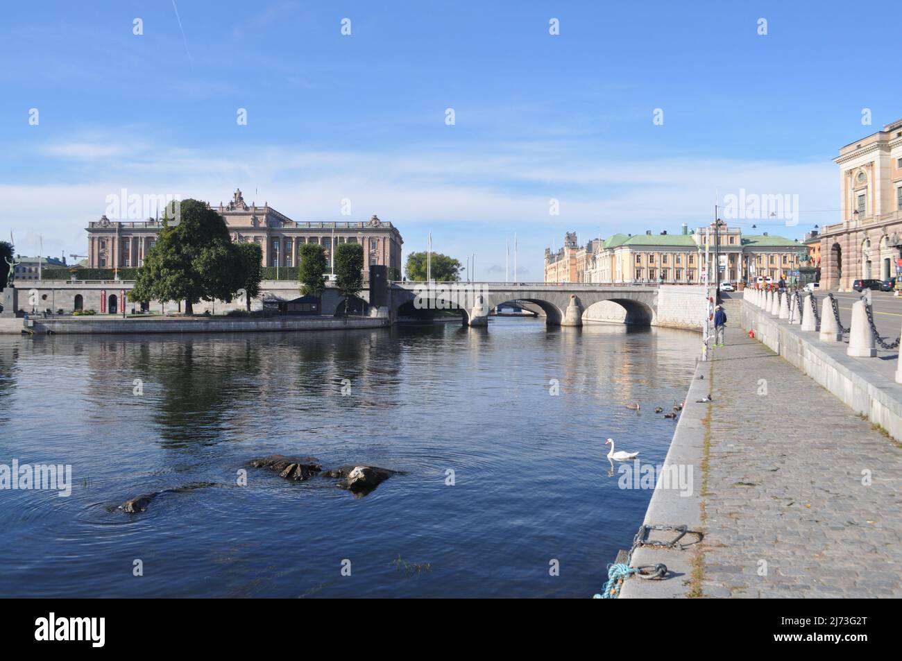 Stromgatan waterfront and Norrbro Bridge, Stockholm. Swedish parliament ...