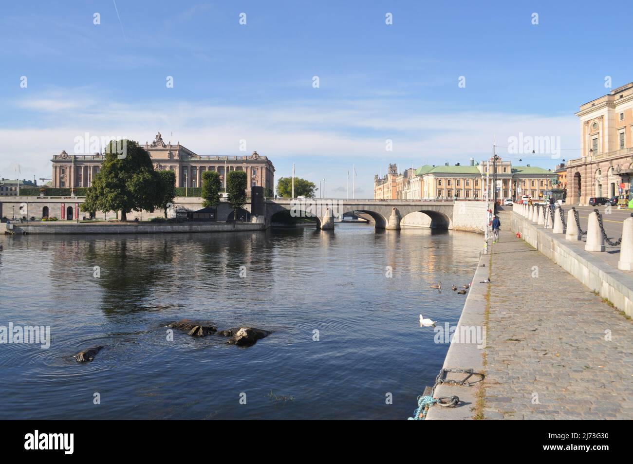 Stromgatan waterfront and Norrbro Bridge, Stockholm. Swedish parliament ...