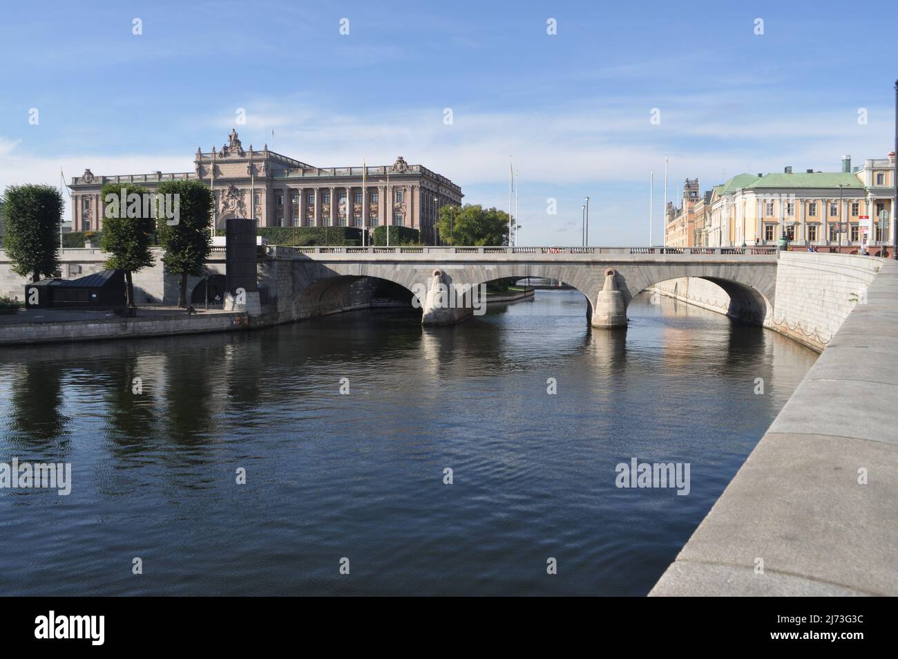 Stromgatan waterfront and Norrbro Bridge, Stockholm. Swedish parliament ...