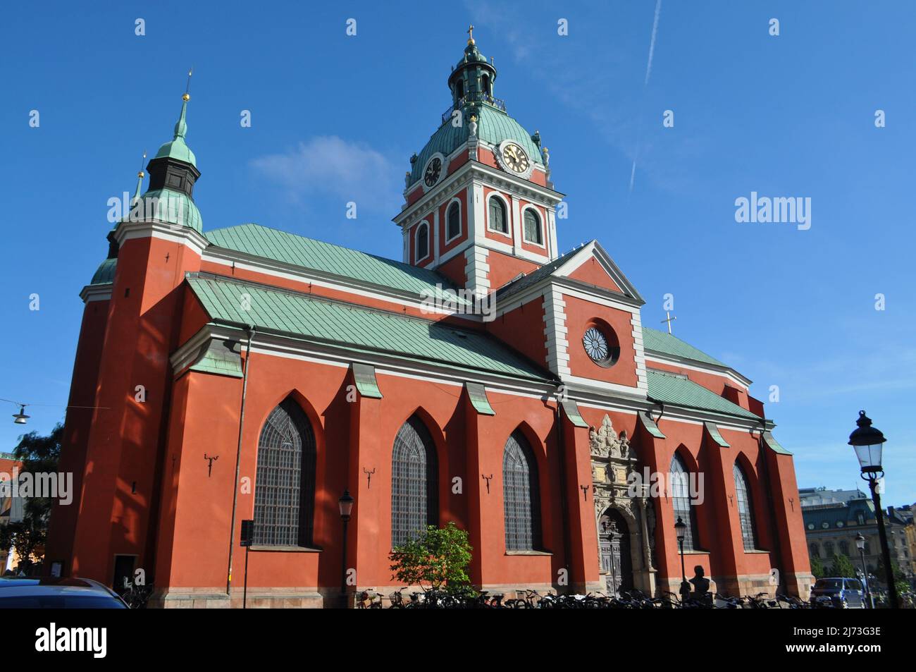 The exterior of St. Jacobs Kyrka, a historic Lutheran church in central ...