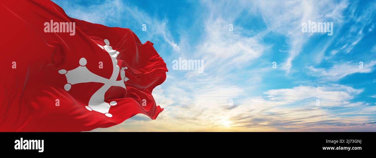 flag of the Republic of Pisa, Italy at cloudy sky background on sunset ...