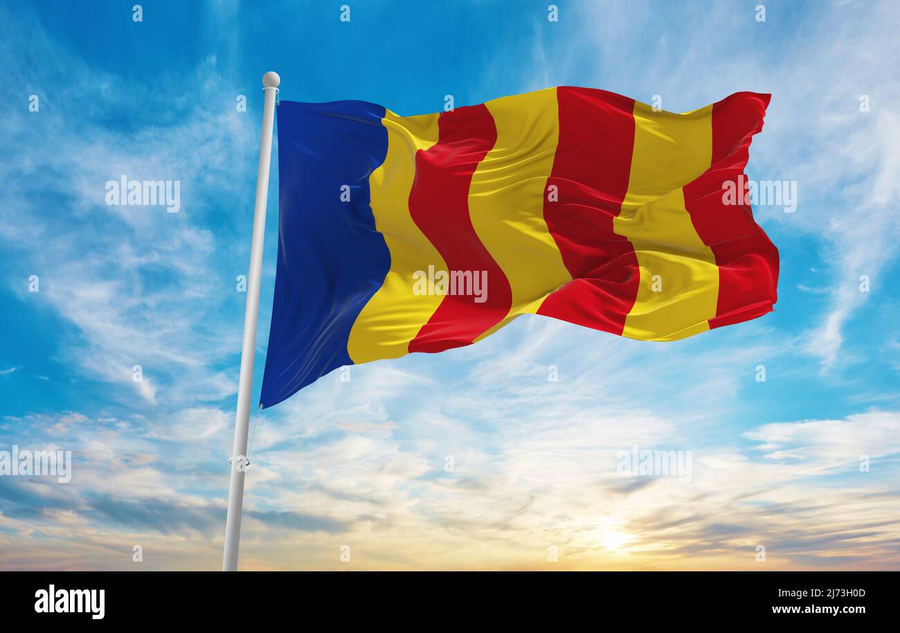 flag of Salerno, Italy at cloudy sky background on sunset, panoramic ...