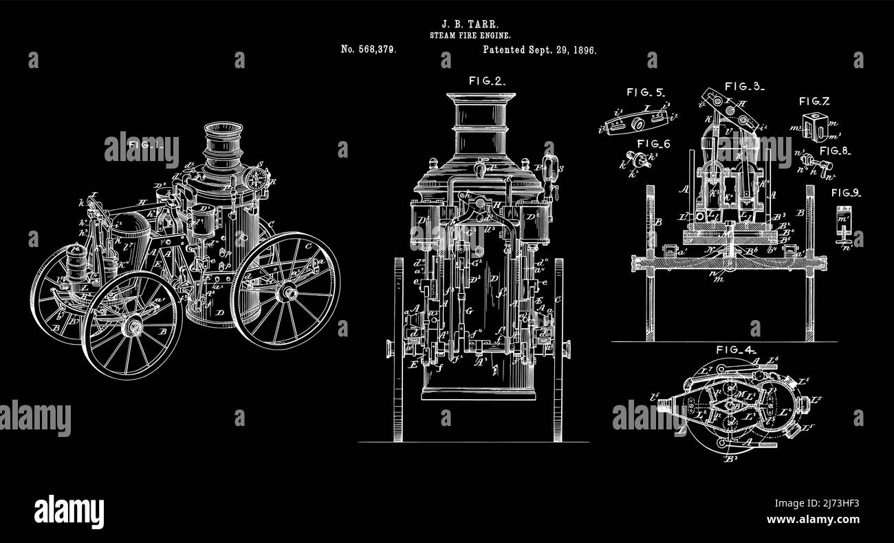 Vintage Steam Fire Engine Blueprint Patent Art Stock Vector Image & Art ...