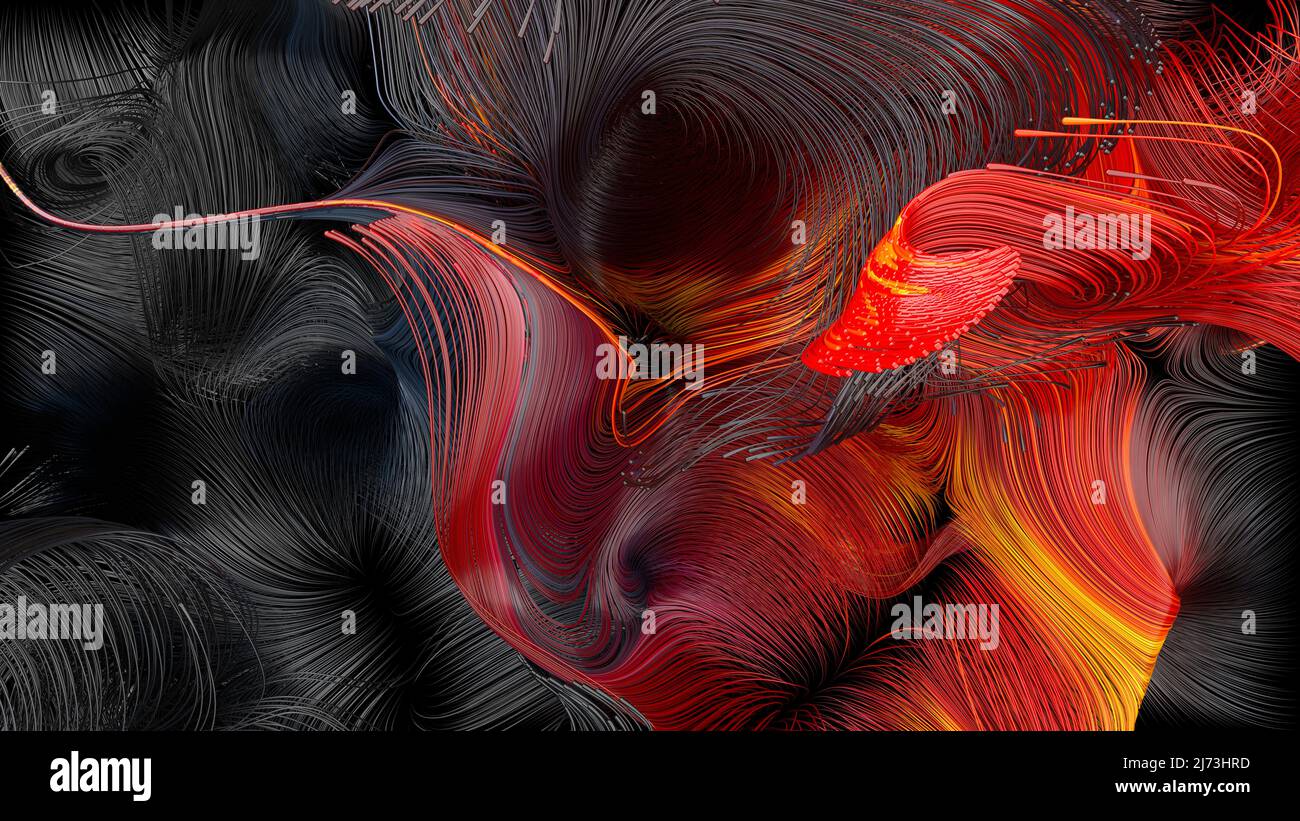 Beautiful abstract wires on a black background. Modern technological background. An element of ...