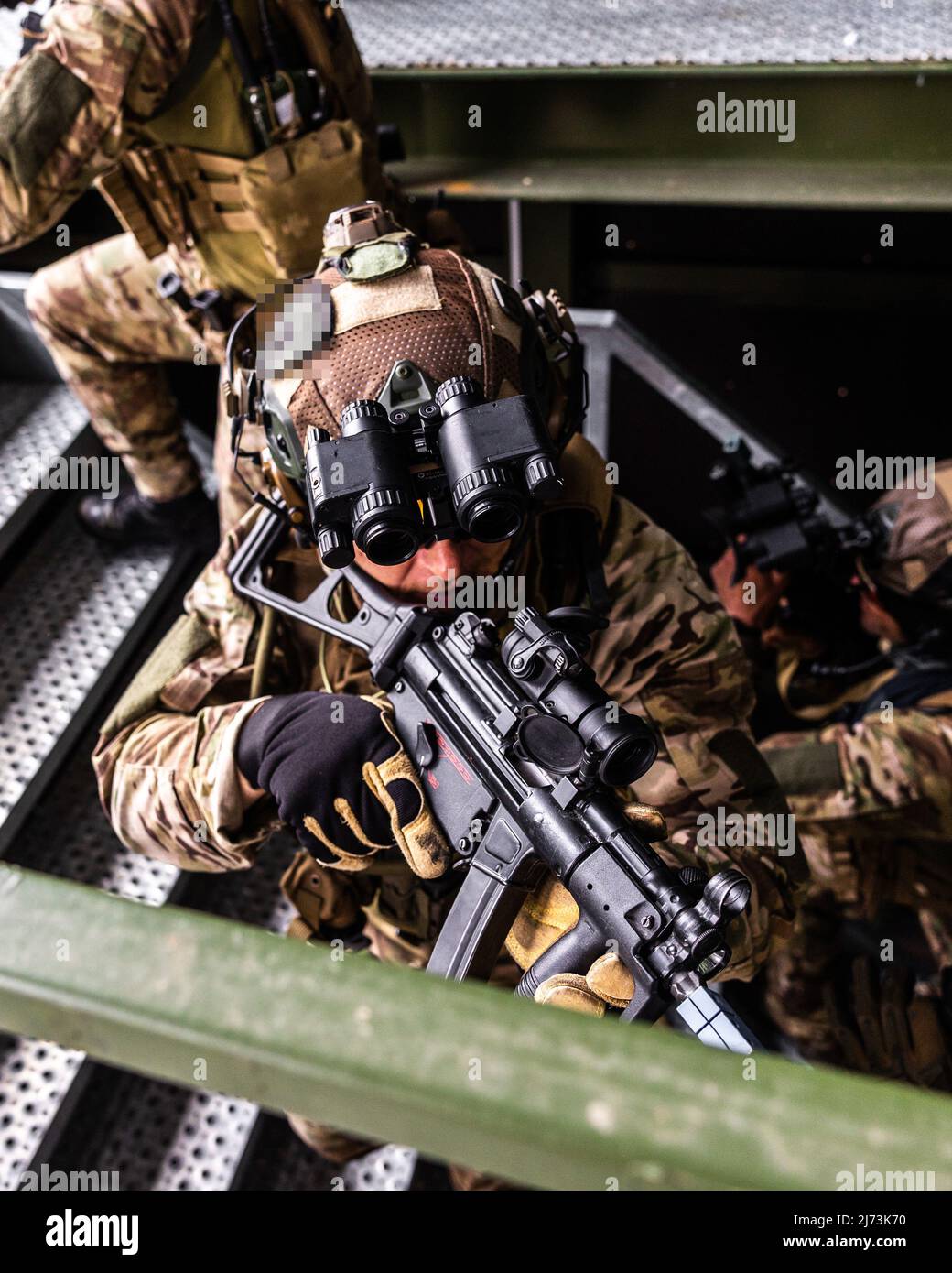 Croatian Army Special Forces clear a stairwell during tower assult ...
