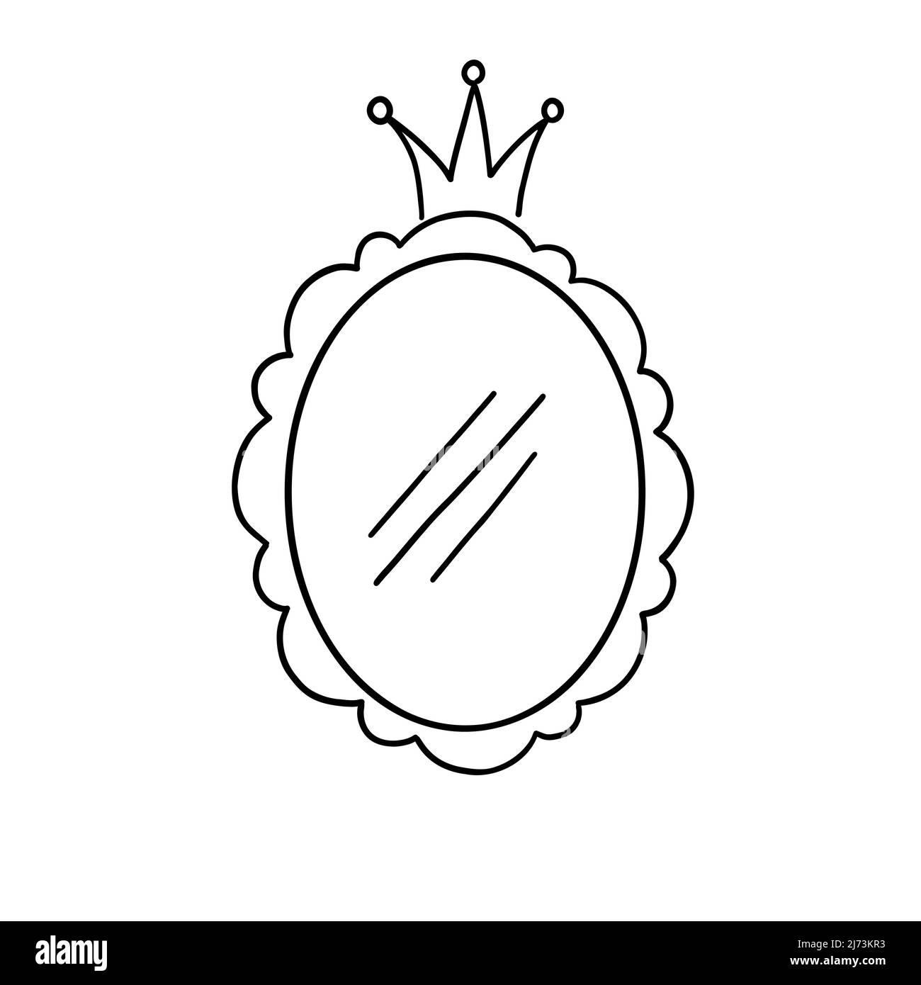 Princess crown mirror frame. Hand drawn doodle mirror with crown for ...