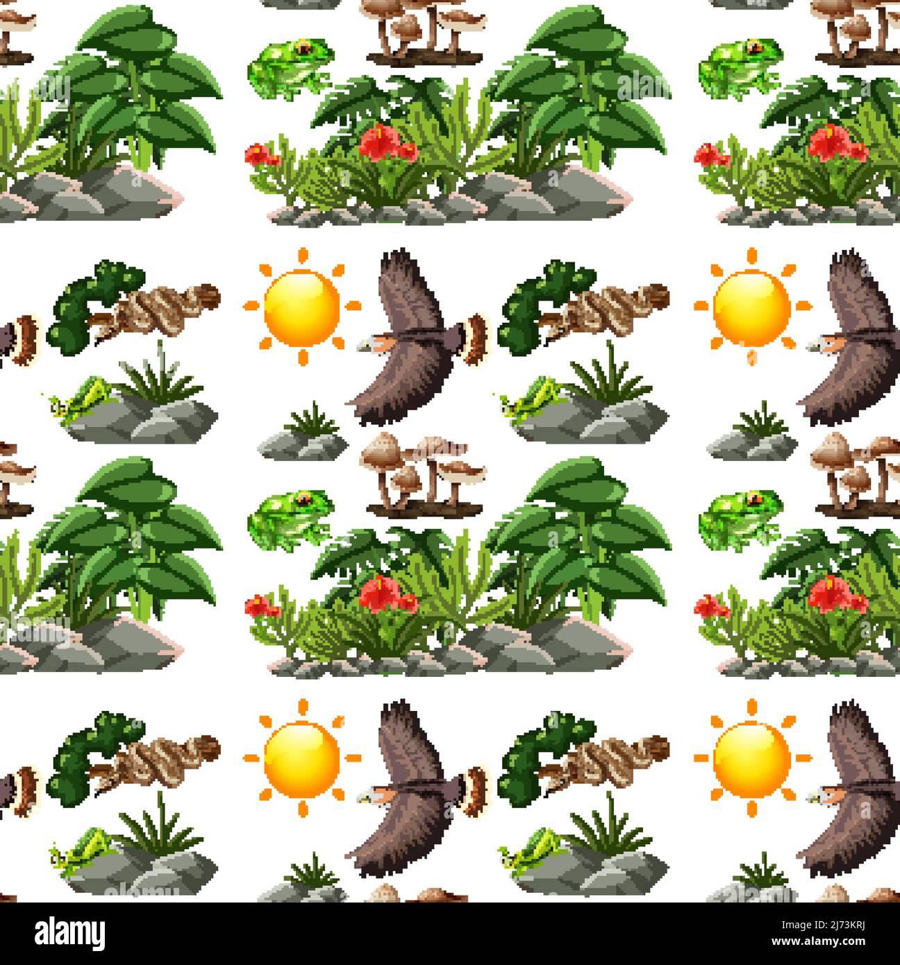 Seamless wild animals and forest elements illustration Stock Vector ...