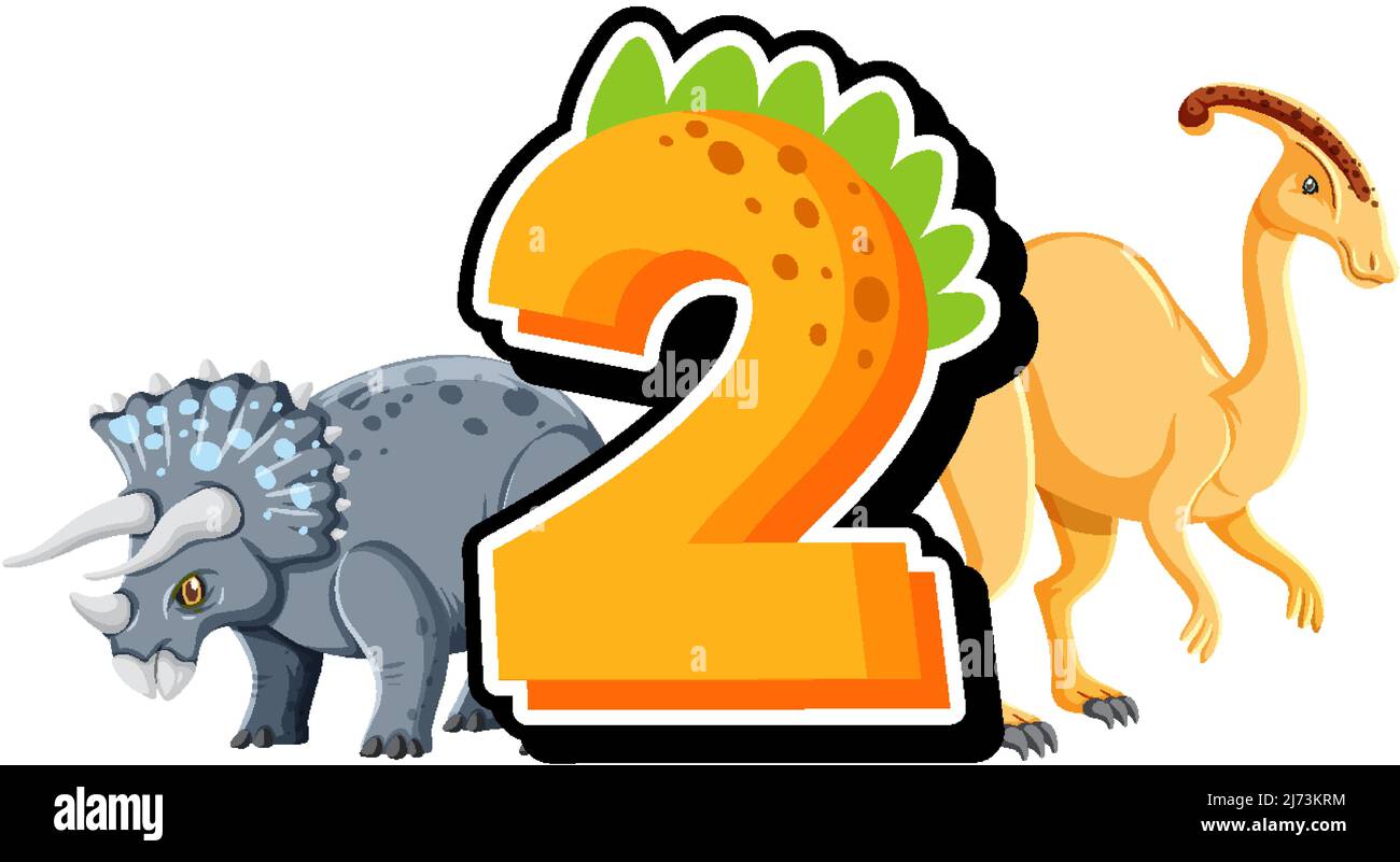 Two dinosaurs with number two cartoon illustration Stock Vector Image ...
