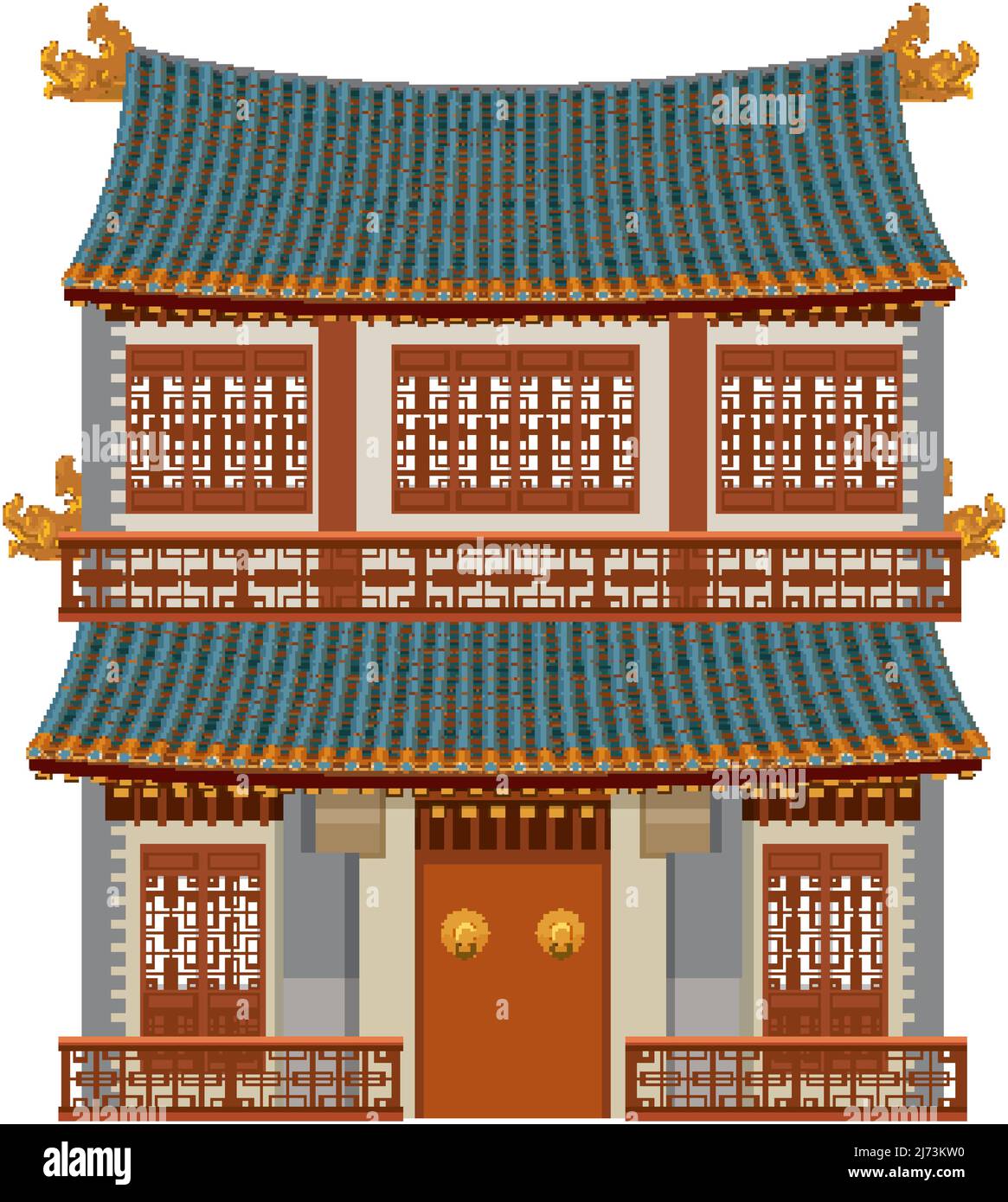 Chinese traditional building on white background illustration Stock ...