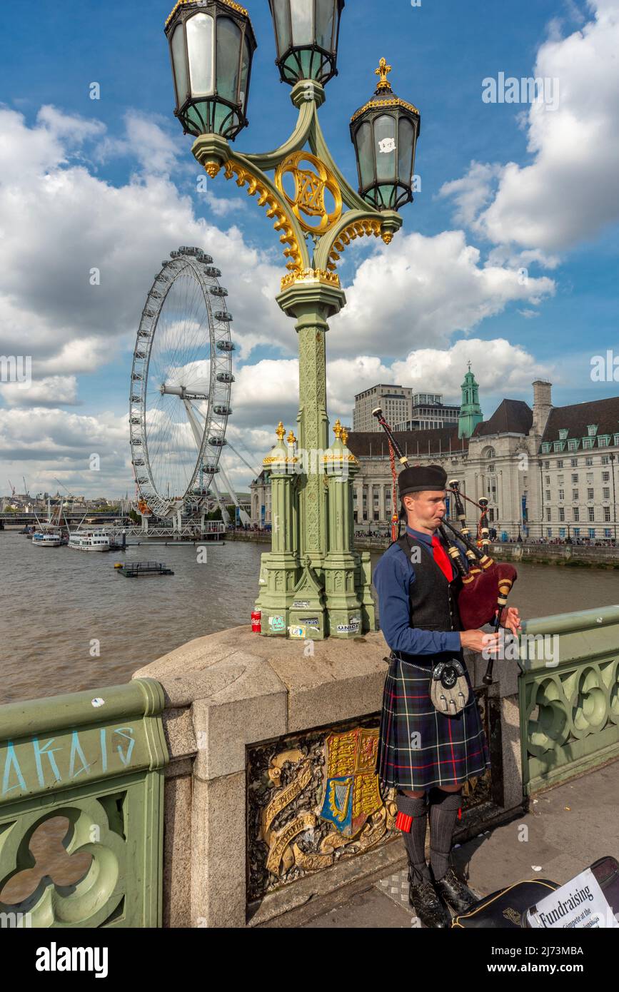 London,England,UK-August 21 2019: A young Scotsman in traditional dress ...