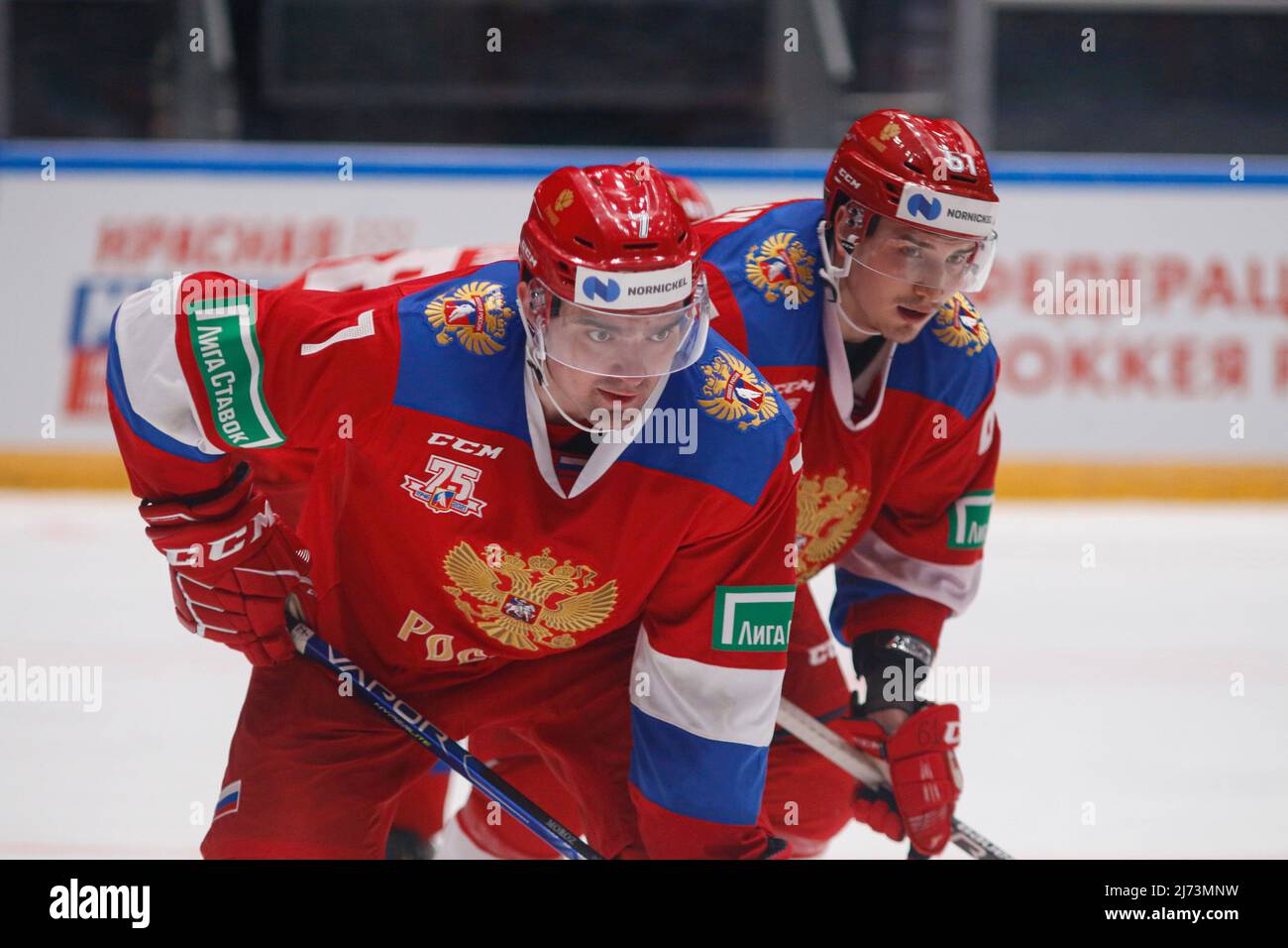 Marat Khairullin (R), and Ilya Morozov (L) of Russia seen in action ...