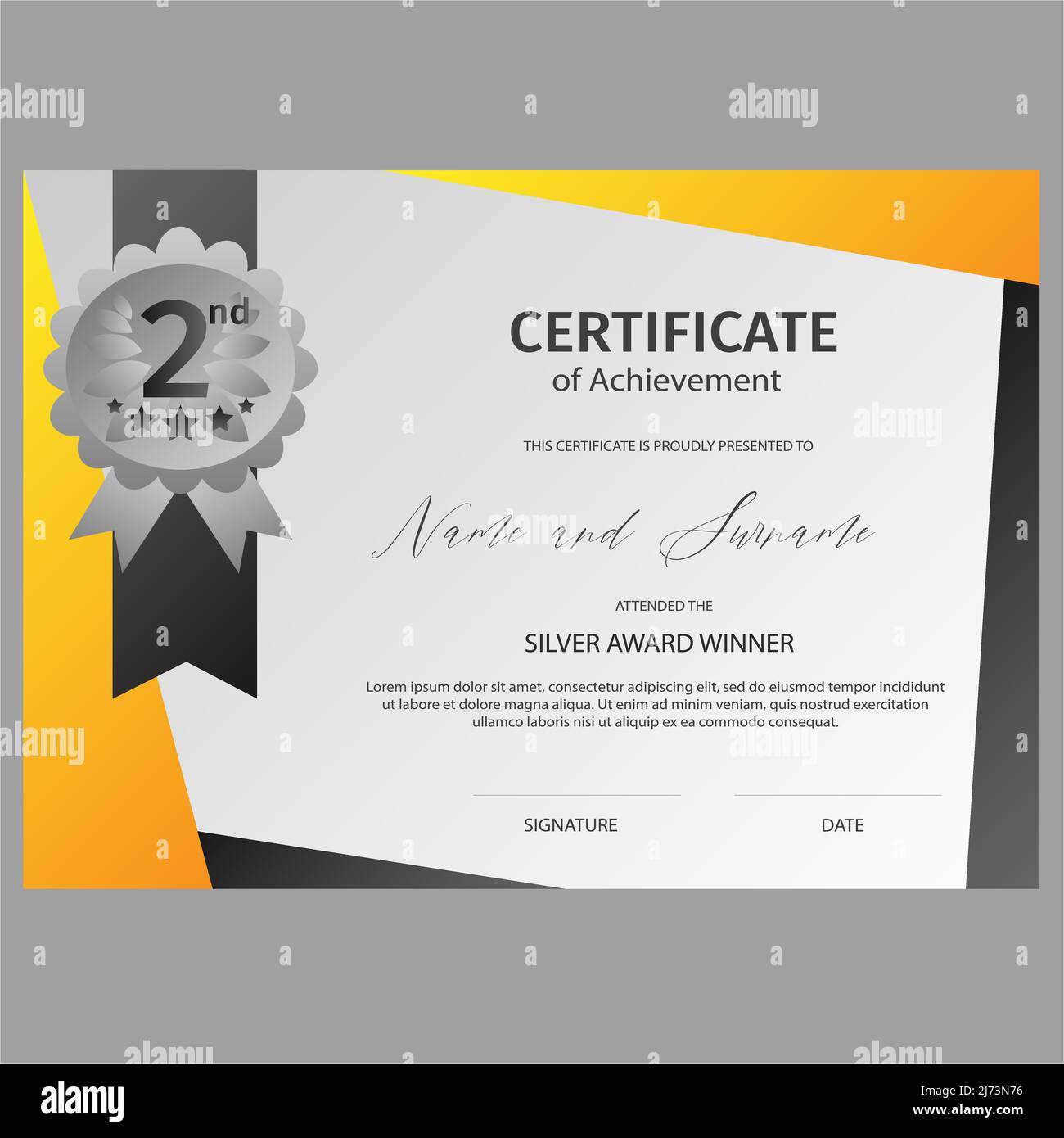 Certificate of Achievement 2nd winner award template vector ...