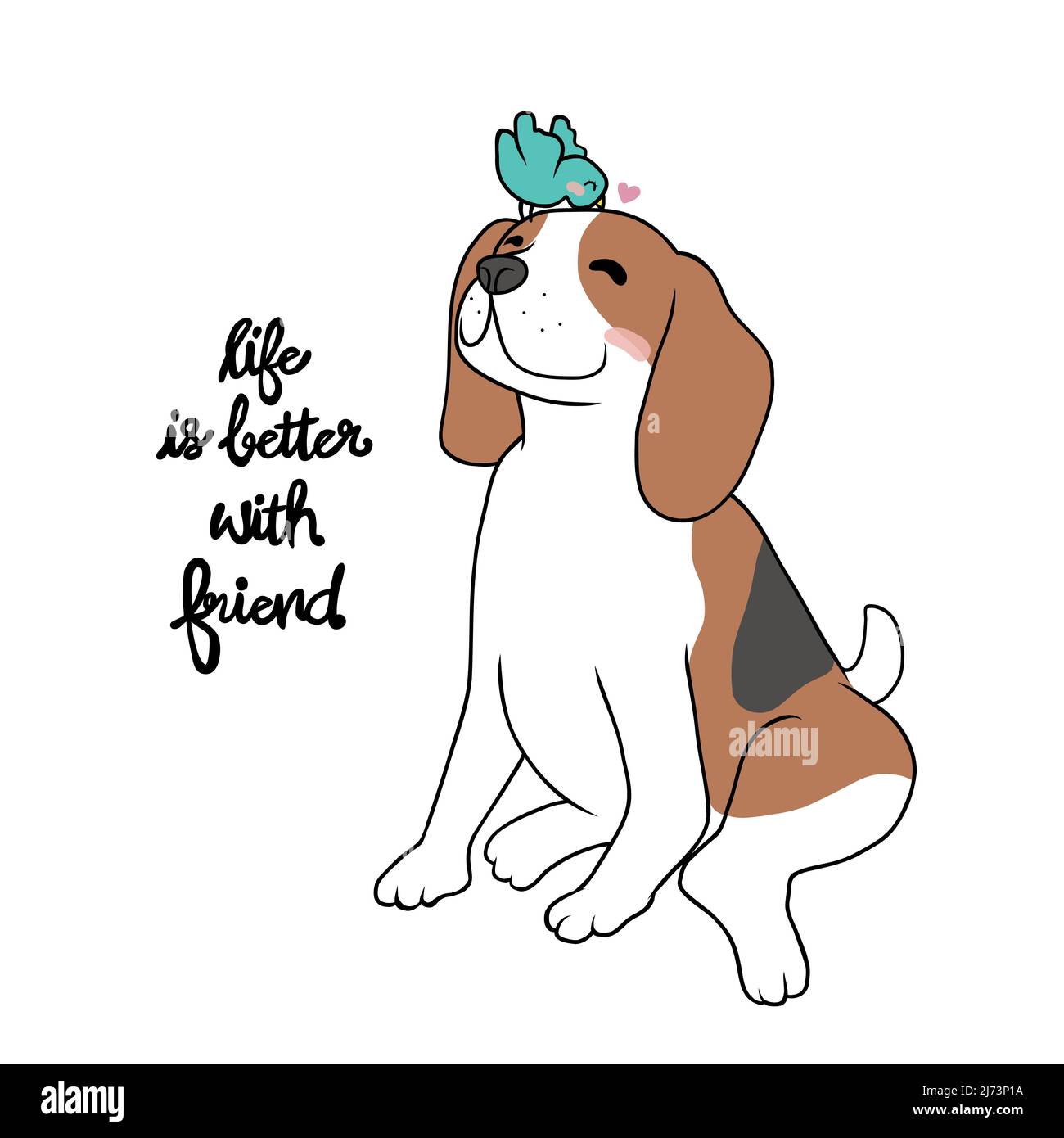 Corgi dog with little bird friend, Life is better with friend word ...