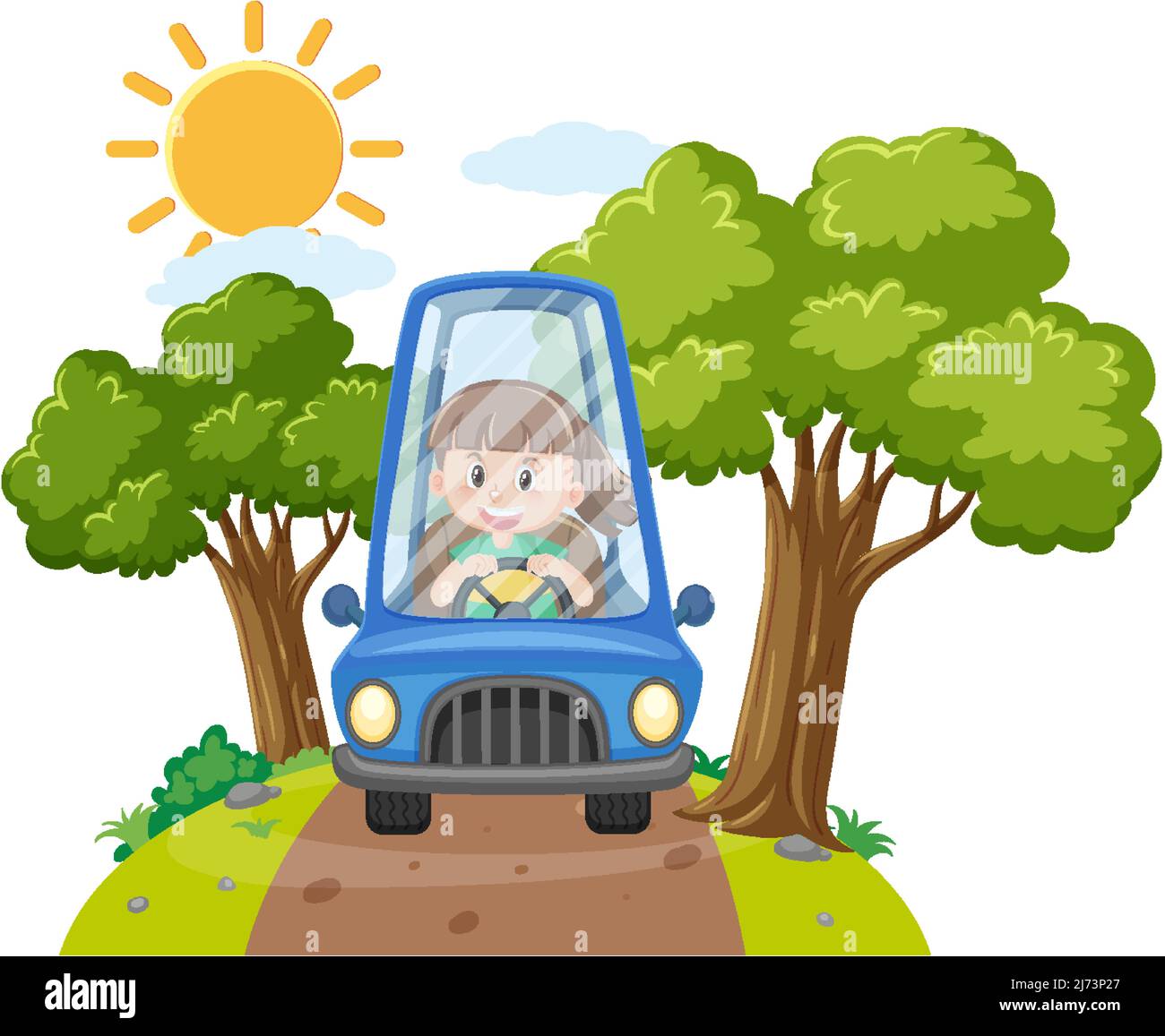 Happy girl driving a car illustration Stock Vector Image & Art - Alamy