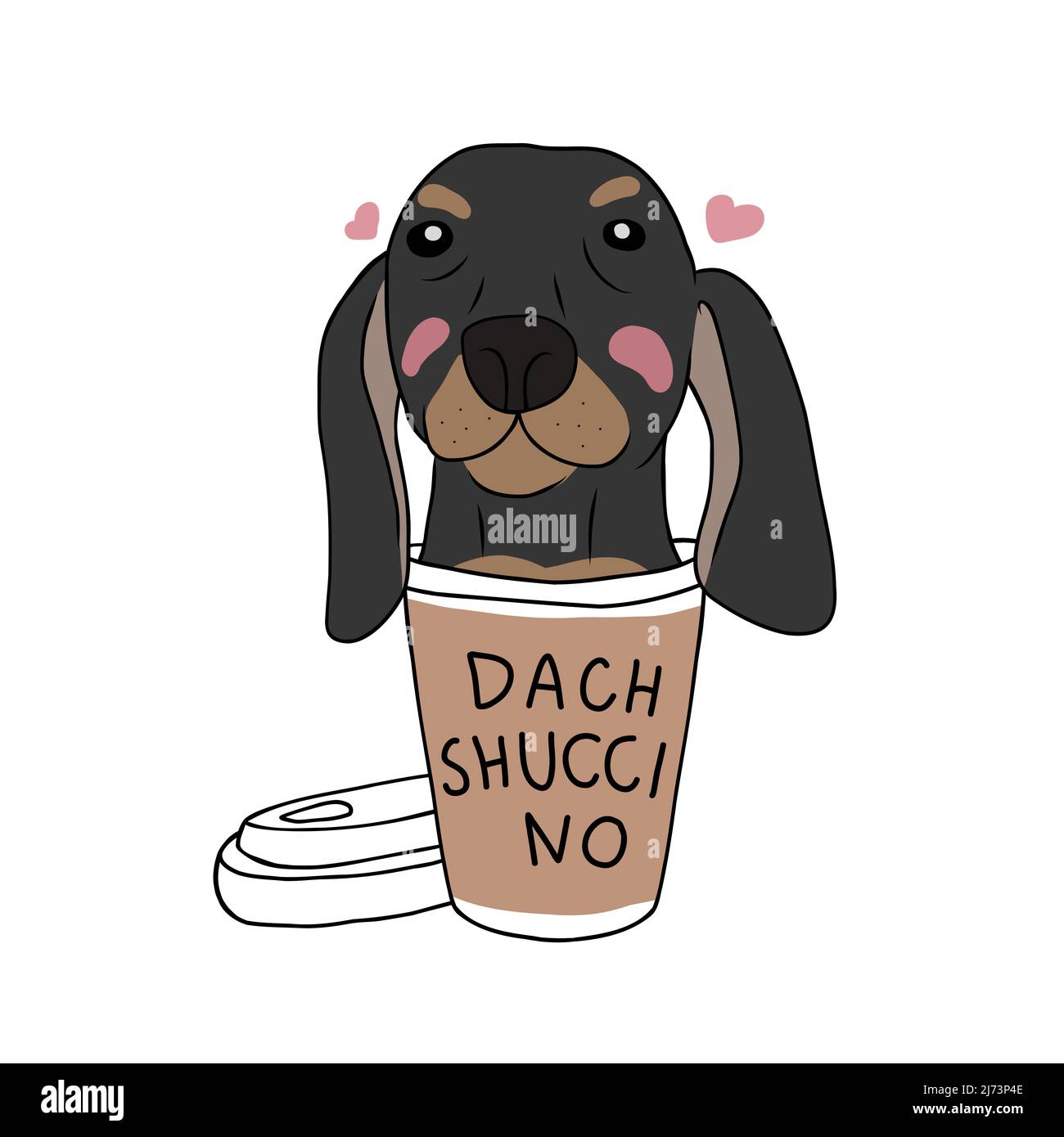 Dachshund dog in coffee cup with Dachshuccino word cartoon vector ...