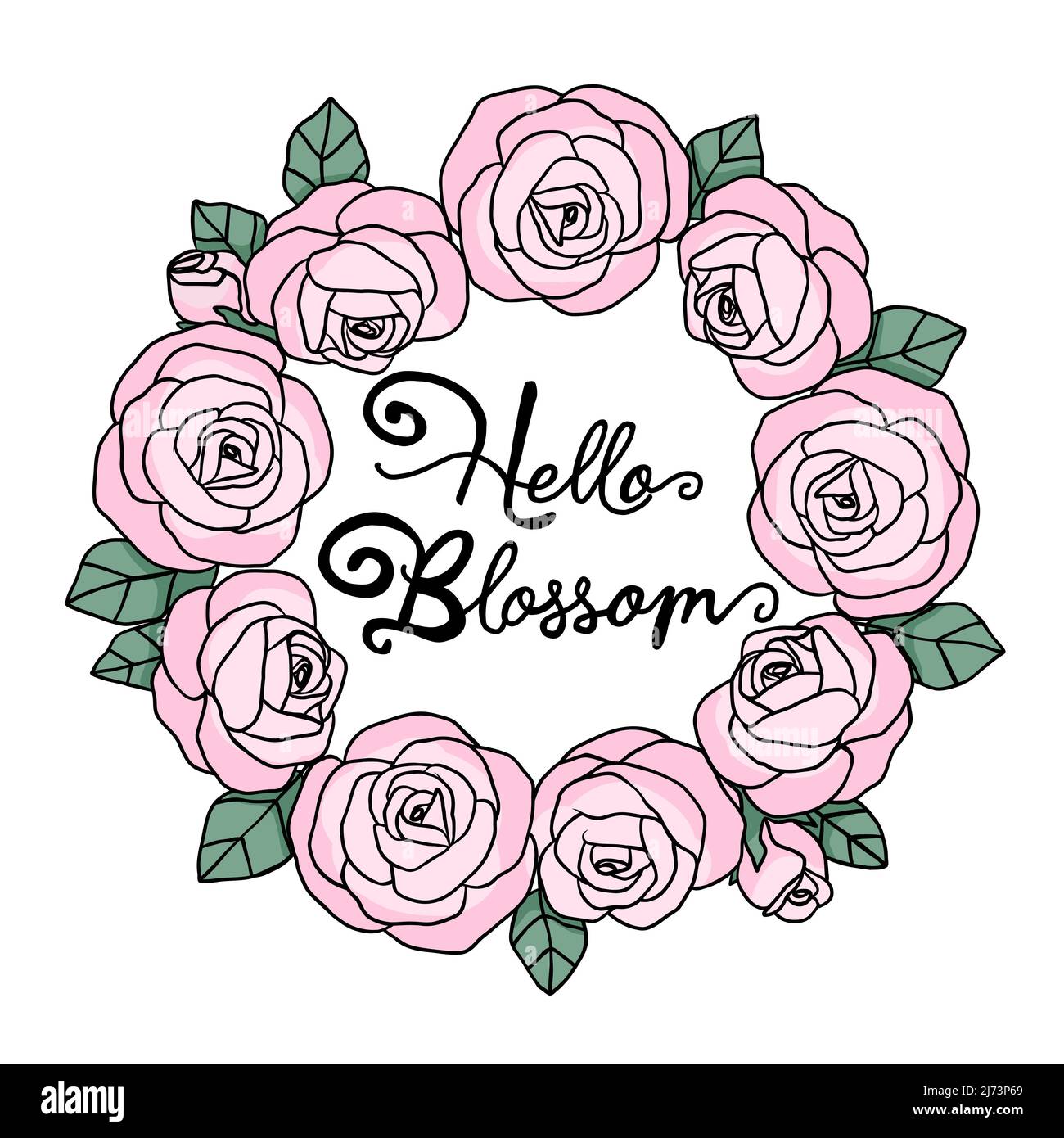 hello blossom pink rose wreath vector illustration Stock Vector Image ...