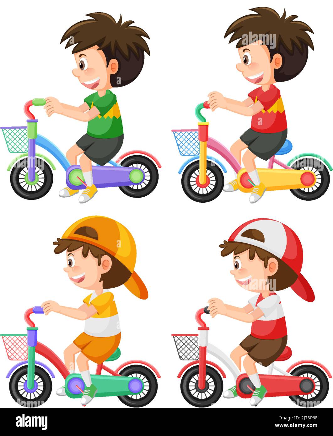 Set of different kids riding bicycles isolated illustration Stock ...