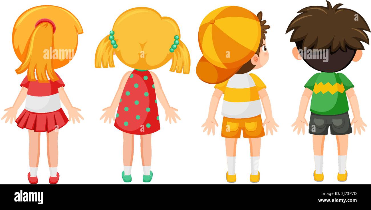 Back of little kids cartoon characters illustration Stock Vector Image ...