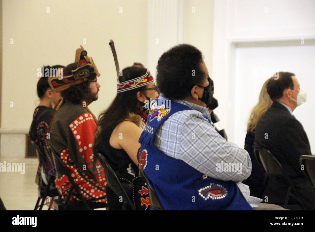 05 May 2022, US, New York: Indigenous representatives stand at a pk on ...
