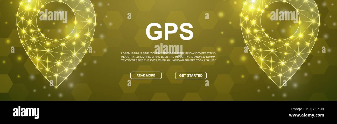 Location pin polygonal symbol for head promotion banner. Horizontal low poly poster illustration ...