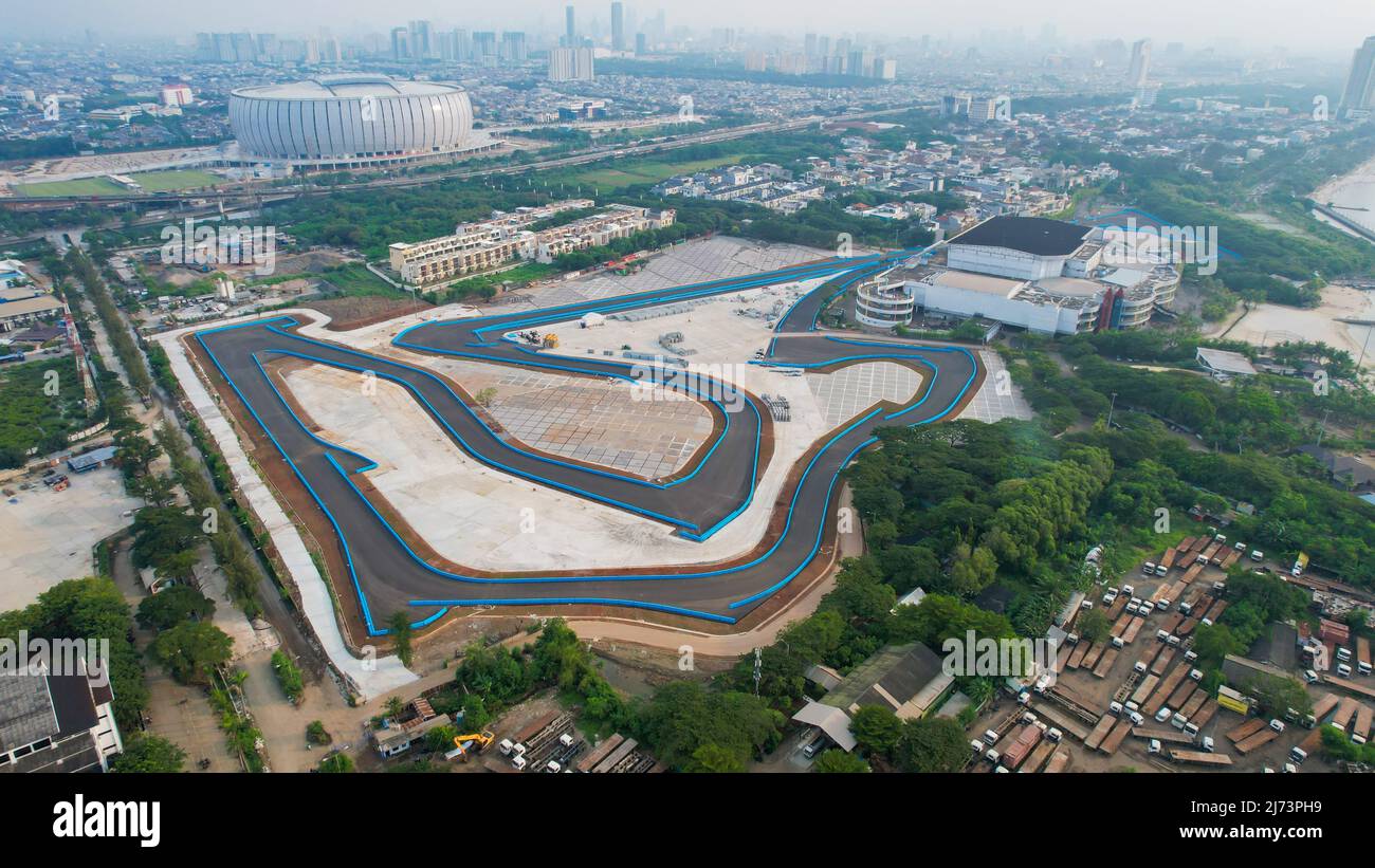 Aerial view of the Beautiful scenery of Jakarta Formula E Circuit. with ...