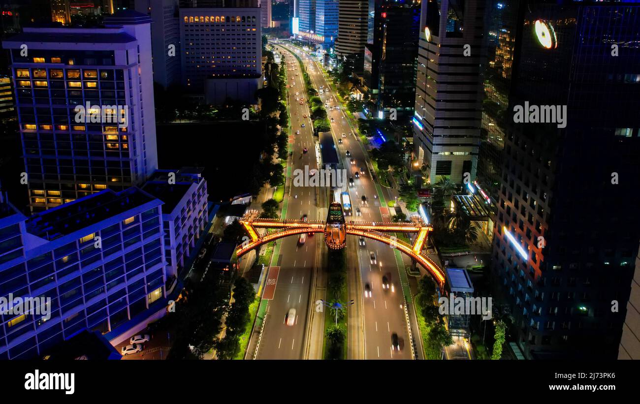JPO Pinisi - Bridge crossing people Pinisi ship-shaped in Jakarta. Jakarta, Indonesia, May 6 ...