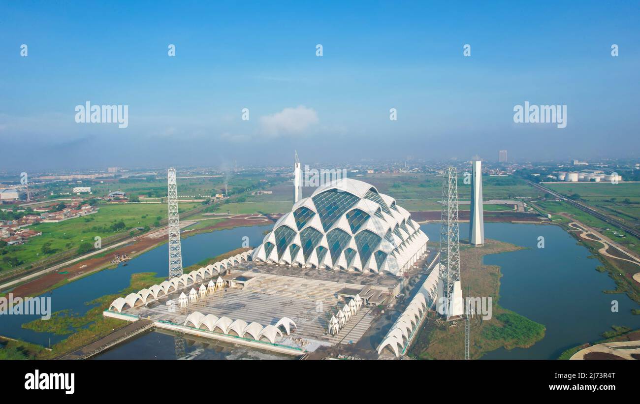 Aerial view of the Beautiful scenery Al-Jabbar Bandung mosque building ...