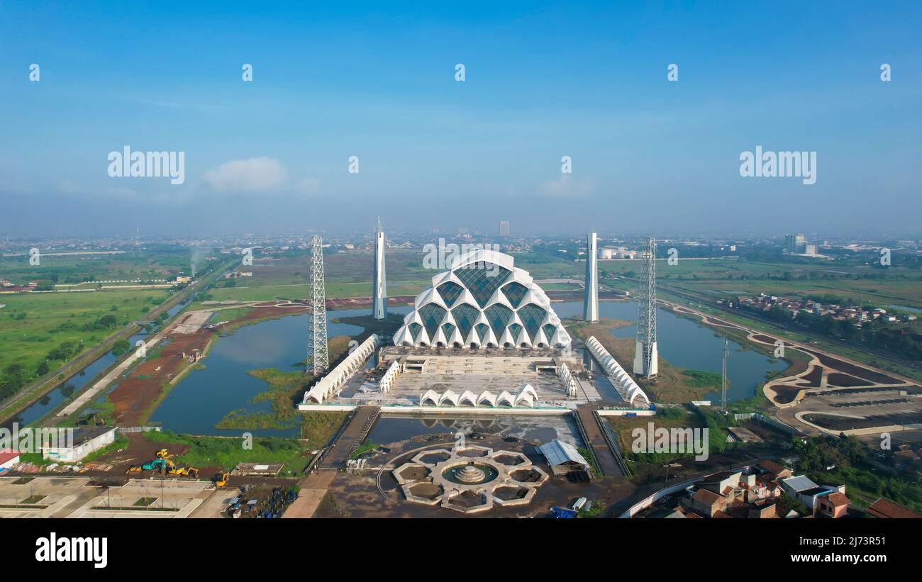 Aerial view of the Beautiful scenery Al-Jabbar Bandung mosque building ...
