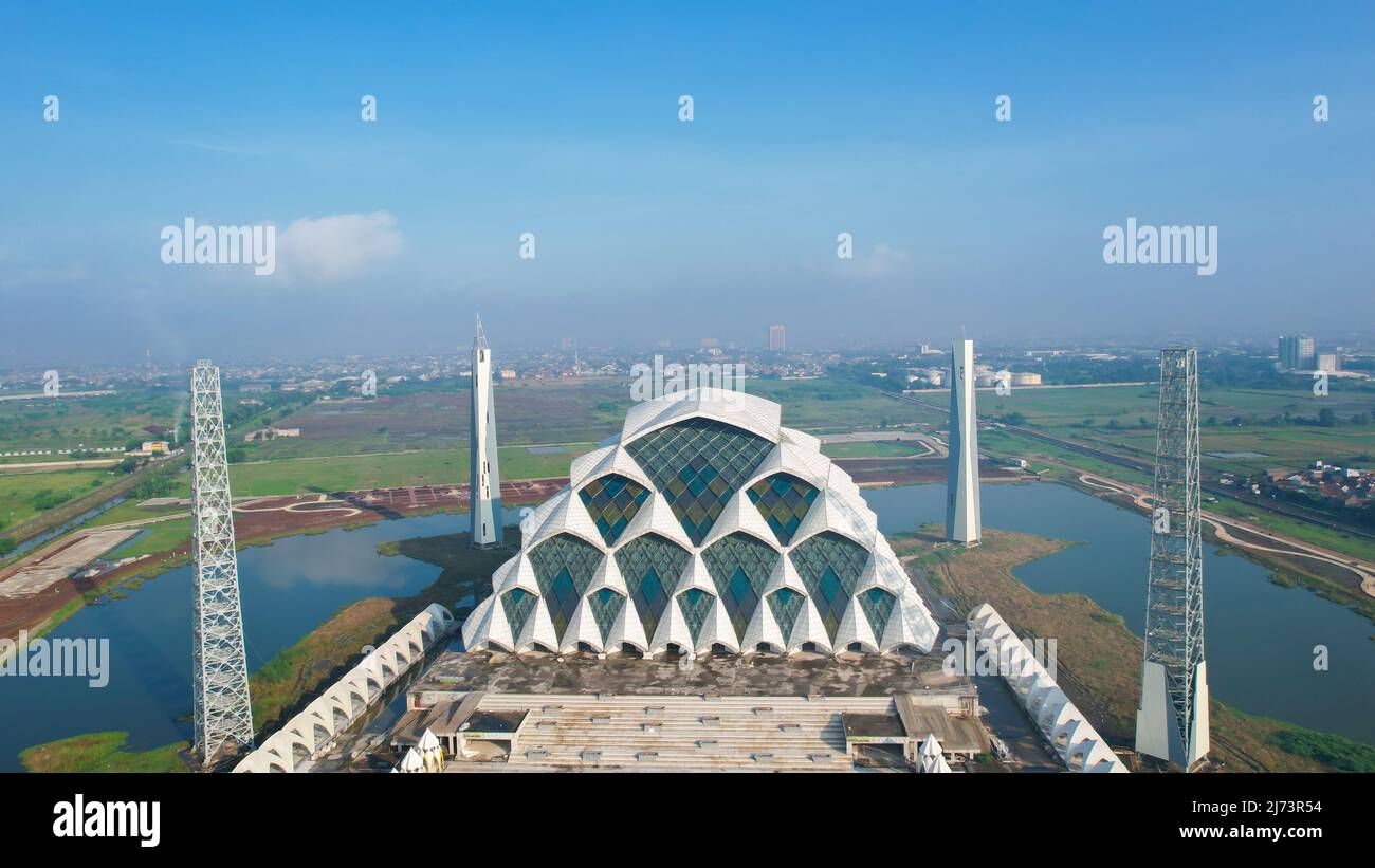 Aerial view of the Beautiful scenery Al-Jabbar Bandung mosque building ...