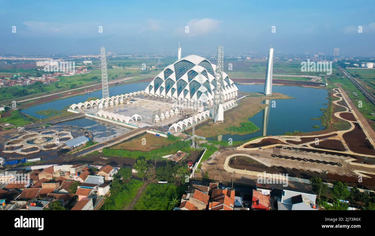 Aerial view of the Beautiful scenery Al-Jabbar Bandung mosque building ...