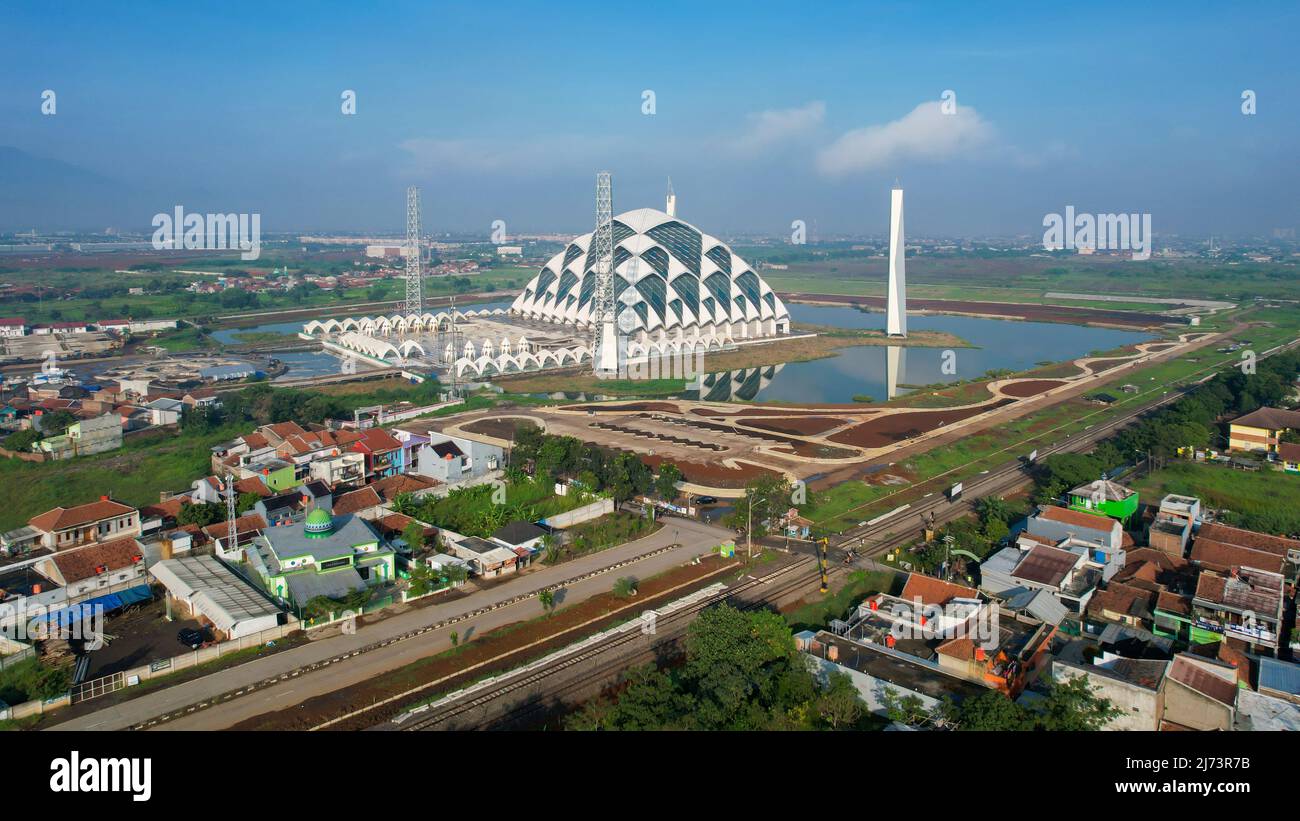 Aerial view of the Beautiful scenery Al-Jabbar Bandung mosque building ...