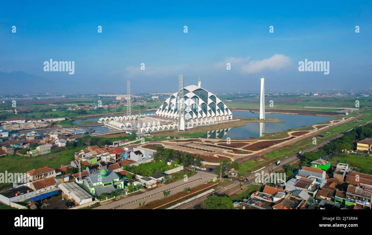 Aerial view of the Beautiful scenery Al-Jabbar Bandung mosque building ...