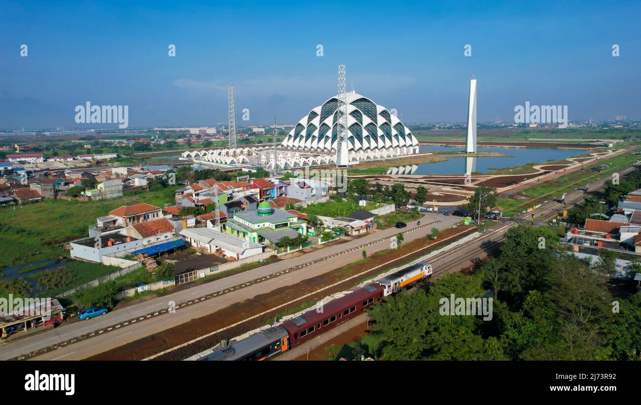 Aerial view of the Beautiful scenery Al-Jabbar Bandung mosque building ...