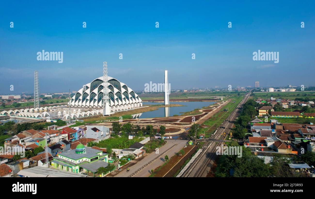 Aerial view of the Beautiful scenery Al-Jabbar Bandung mosque building ...