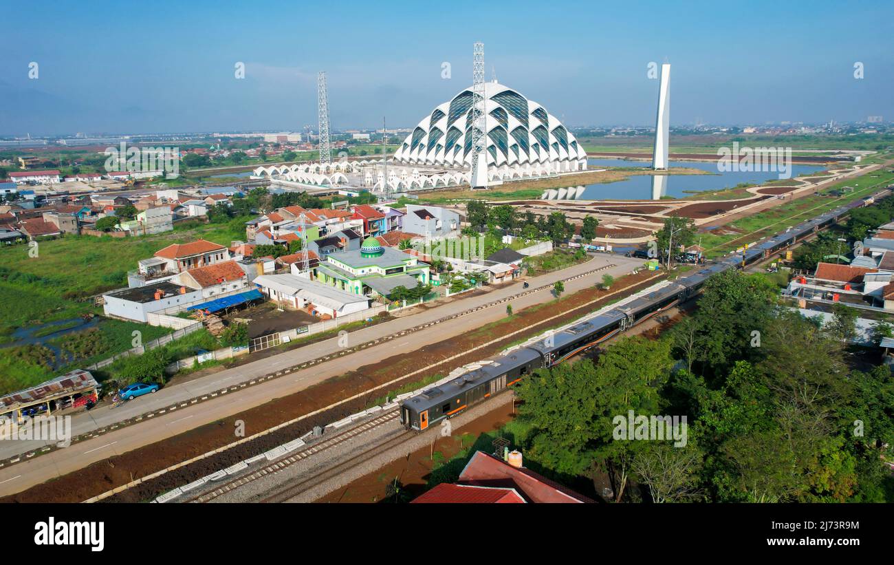 Aerial view of the Beautiful scenery Al-Jabbar Bandung mosque building ...