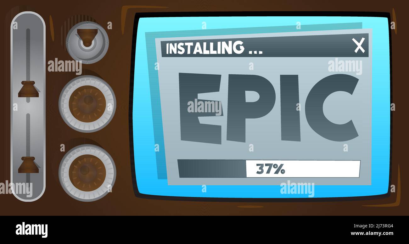 Cartoon Computer With the word Epic. Message of a screen displaying an ...