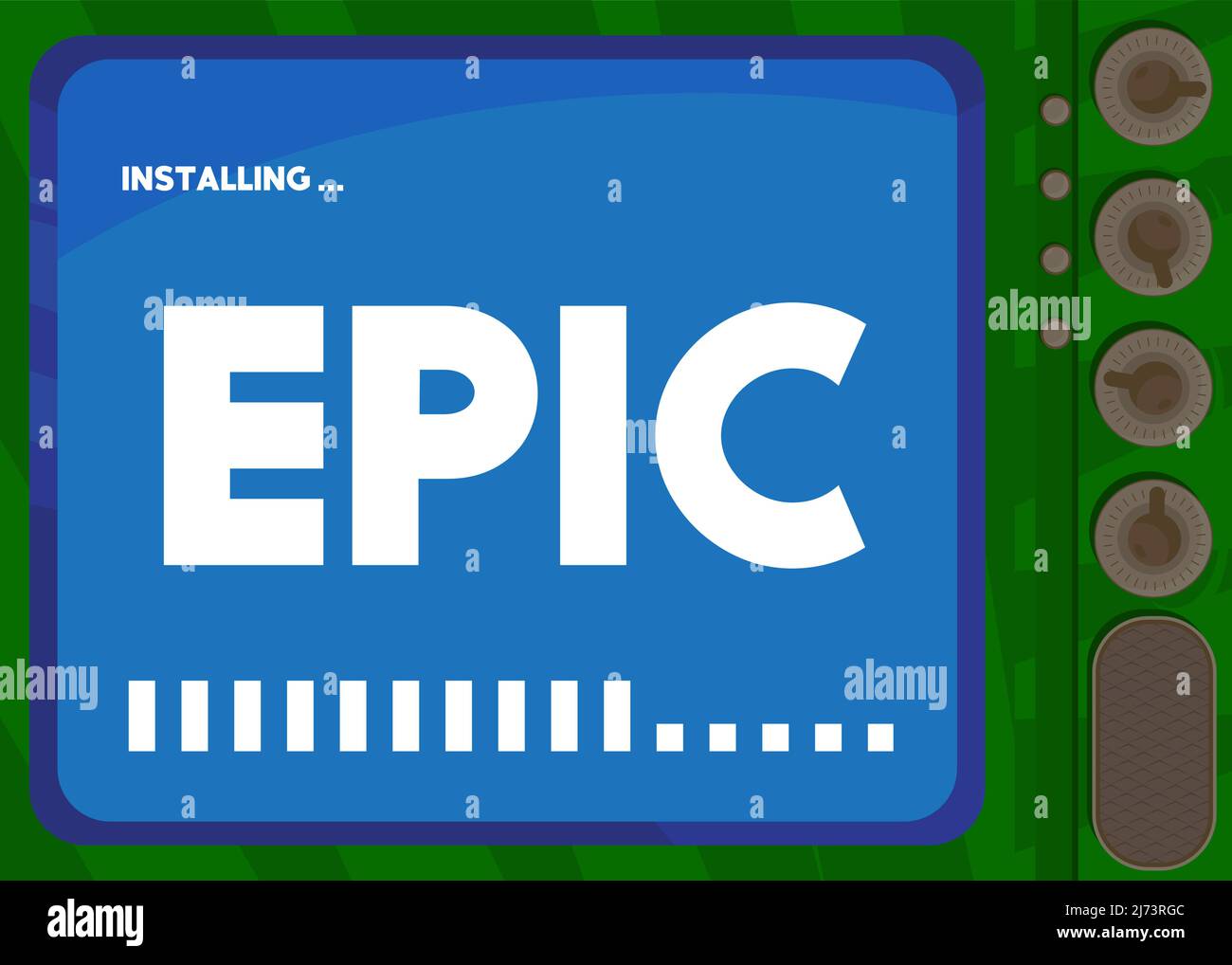 Cartoon Computer With the word Epic. Message of a screen displaying an ...