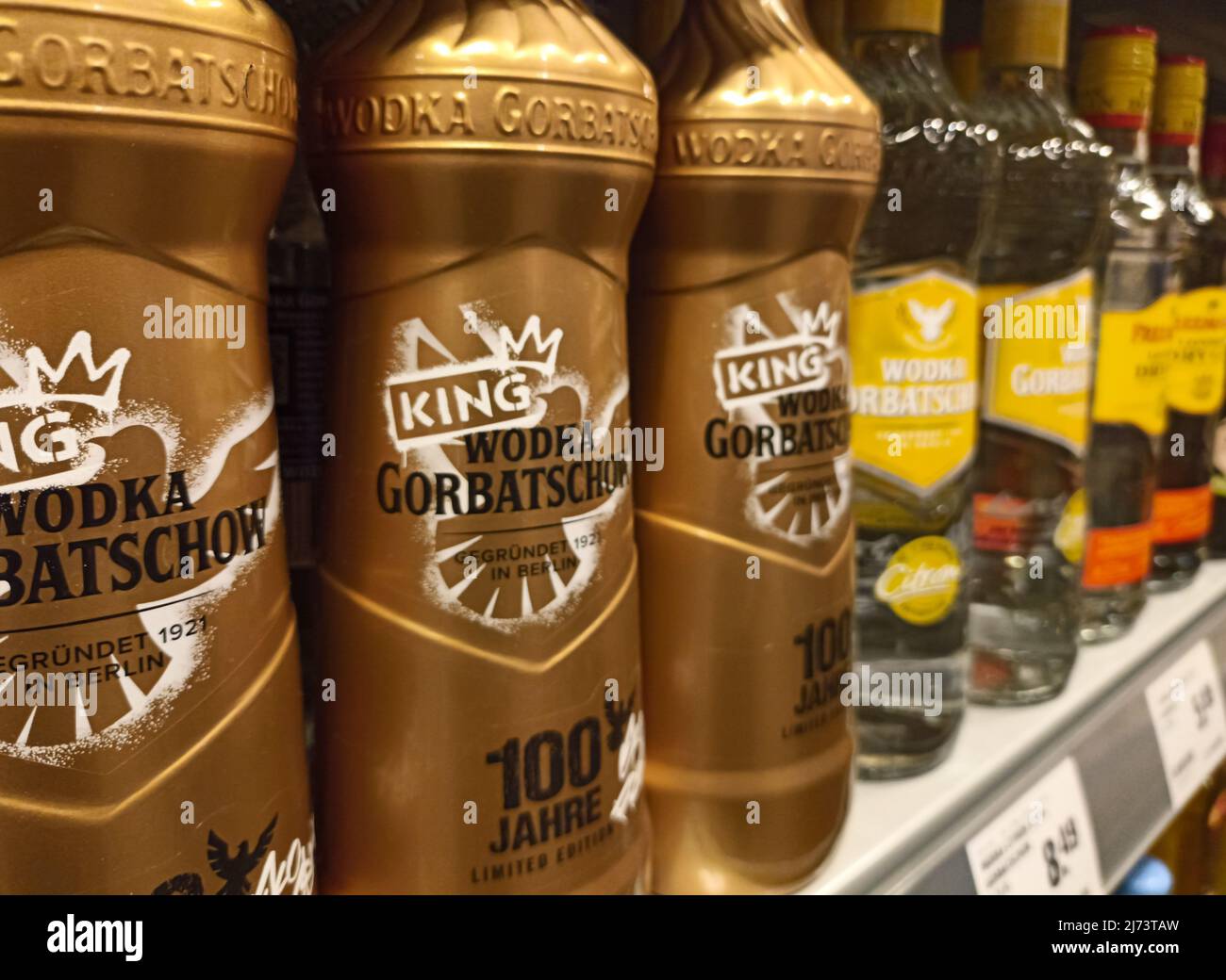 Bottles of Gorbatschow vodka seen at Rewe supermarket. (Photo by Igor ...