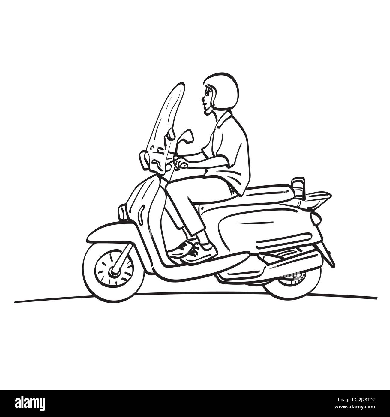man with helmet riding motorcycle illustration vector hand drawn ...