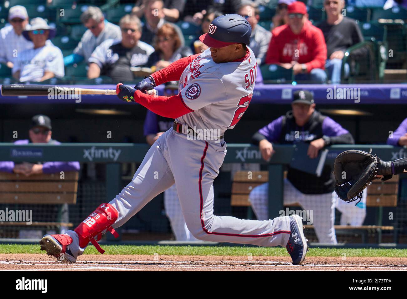 May 5 2022: Washington right fielder Juan Soto (22) hits a homer during ...