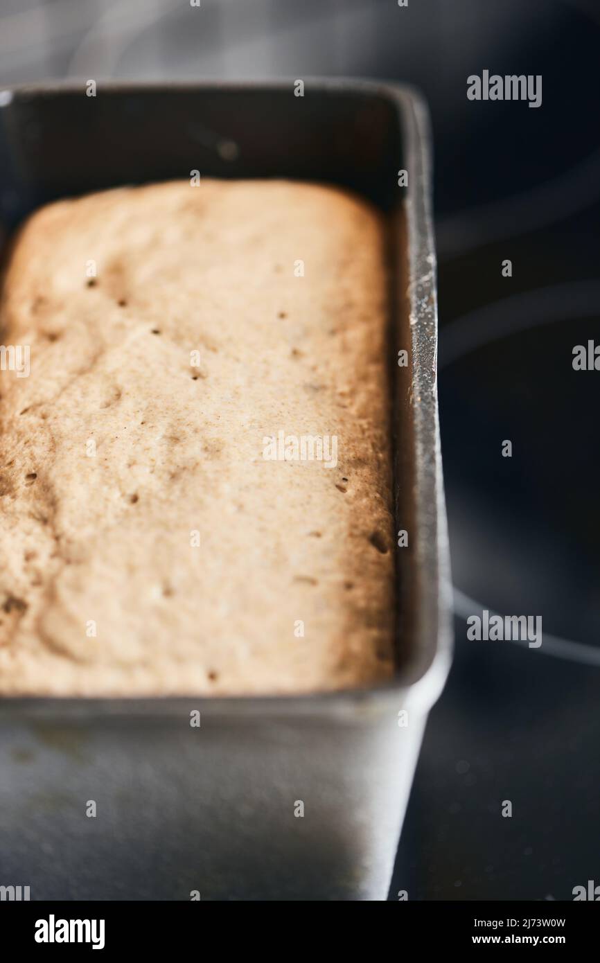 The process of making rye bread. The dough on the rye bread is laid out ...