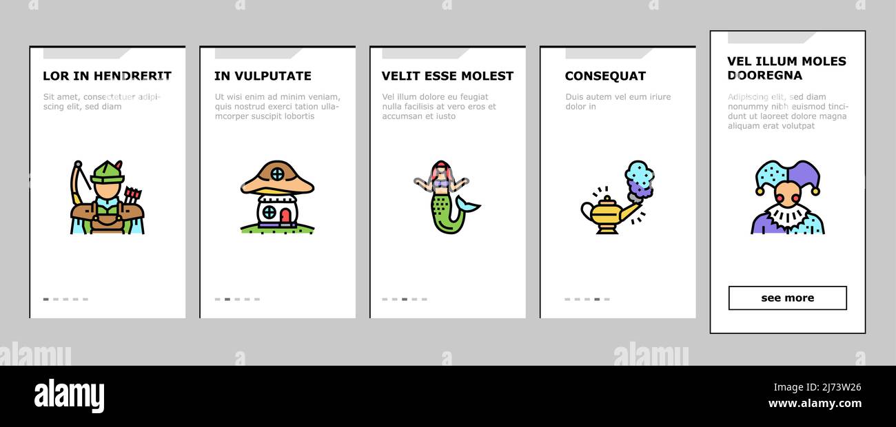 Fairy Tale Magical Story Book Onboarding Icons Set Vector Stock Vector ...