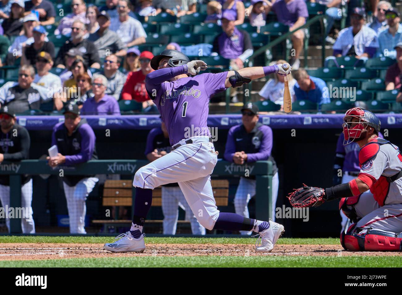 May 5 2022: Colorado shortstop Garrett Hampson (1) this a homer during ...