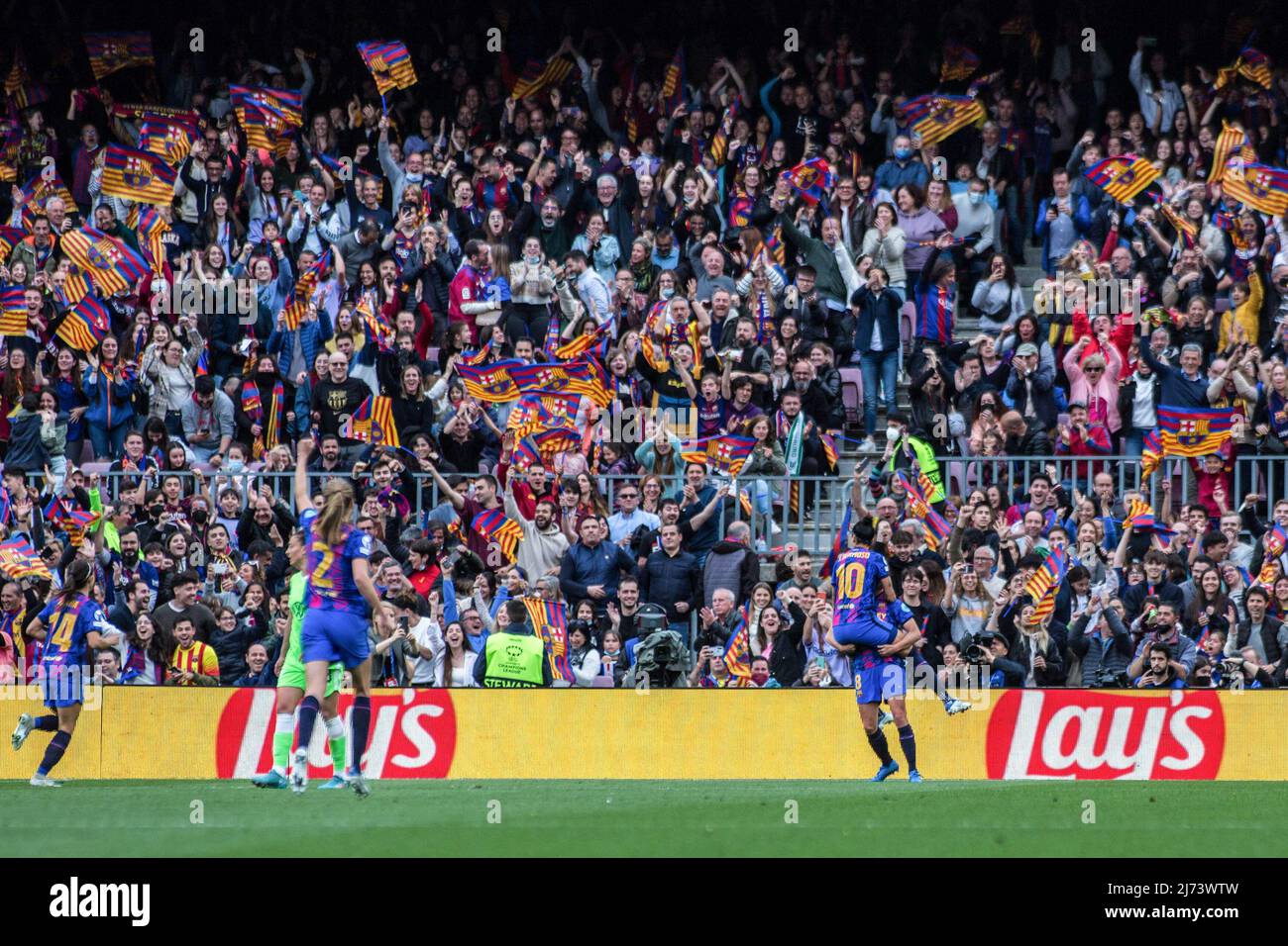 FC Barcelona players celebrate a goal during the UEFA Women's Champions ...