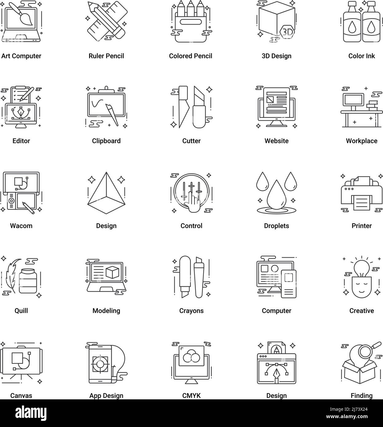 Art & Designing and web and graphic design icons set. thin Line Style ...