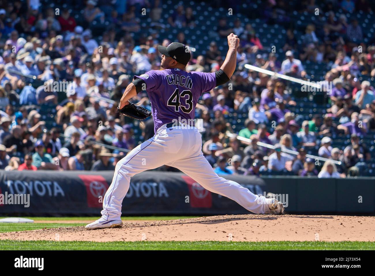 May 5 2022: Colorado pitcher Jhoulys Chacin (43) throws a pitch during ...
